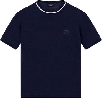 Giorgio Armani Homme, Pulls, Bleu, Taille: L Pull ras du cou en lin et soie