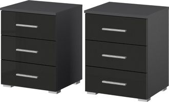 rauch home24 Nachtkommode II 2er-Set 40 x 52 x 40cm 3 Grau/Hochglanz Grau