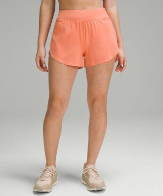 lululemon Fast and Free Shorts im Classic Fit und mit reflektierenden Details und hohem Bund f&uuml;r Frauen - 8 cm - Orange - Gr&ouml;&szlig;e 14