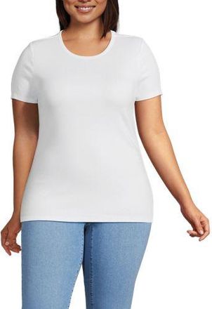 Lands End Feinripp-Shirt mit Rundhalsausschnitt und kurzen Ärmeln, Damen, Größe:52-54 plus, Weiß, Baumwolle/Elasthan, by Lands End