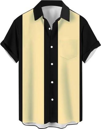 Generic DENGJIAMY Chemise hawa&iuml;enne &agrave; manches courtes pour homme, t-shirt ray&eacute; vertical, v&ecirc;tements d&eacute;contract&eacute;s pour les vacances, chemise boutonn&eacute;e, grande t