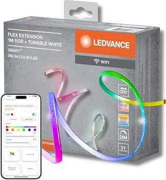 Ledvance LED Smartes LED Lichtband mit WiFi Technologie für Innen, Erweiterung um 1 Meter Länge, Lichtfarbe änderbar (2700-6500K), RGB Farben änderbar, Schutza