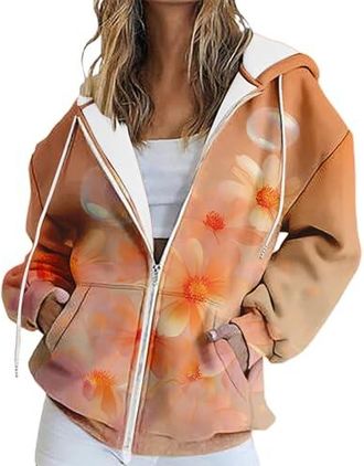 Generic Sweat-shirt fin pour femme - Veste dautomne surdimensionnée avec poche - Vêtements décontractés - Fermeture éclair - Couleur unie - Manches longues - 