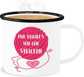 Shirtracer Emaille Becher Blechbecher - Statement - Mir reichts ich geh stricken - 300 ml - Wei&szlig; Schwarz - statements wolle tasse frohes neues jahr h&auml;keln tassen