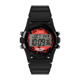 Timex Homme, Accessoires, Noir, Taille: ONE Size Stranger Things Montre Noire avec Lumière de Nuit