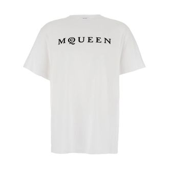 Alexander McQueen Wei&szlig;es Logo Crewneck T-Shirt Baumwolle Mann - - Tops - Herren - Wei&szlig; - L