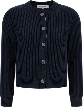 Thom Browne Femme, Pulls, Bleu, Taille: 38 FR Cropped Knitted Cardigan