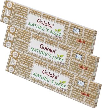 NKlaus 3X Goloka Natures Nest Räucherstäbchen 45g - Handgerolltes Räucherwerk aus Indien mit erdigem Naturduft - Ideal für Meditation, Rituale oder Entspannu