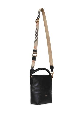 Burberry Womens Bucket Bag Mini B Clip Black Calf Grain Leather Handbags Hand