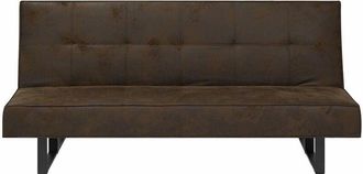 Beliani 3-Sitzer Sofa Dunkelbraun Kunstleder Gesteppt Lederoptik mit Schlaffunktion Kufengestell Schwarz Ohne Armlehnen Modern Wohnzimmer Schlafsofa