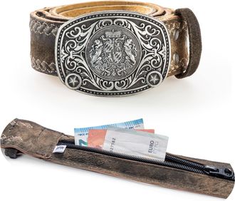 Sch&ouml;neberger Trachten Couture Herren Trachteng&uuml;rtel Max mit Geheimfach - Echtleder G&uuml;rtel f&uuml;r Lederhosen und f&uuml;r Oktoberfest - mit Geldfach Safe (50/52 (Umfang 83-102cm), Bord&uuml;re-B