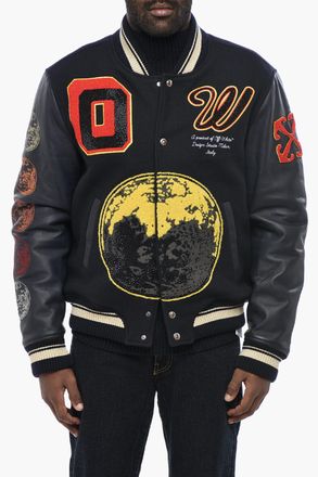 Off-white Bomber MOON PHASE with Leather Sleeves and Terry Patches Off-White
