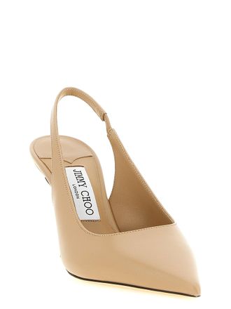 Jimmy Choo London Womens Slingback Pump Beige Leather Satin Patent