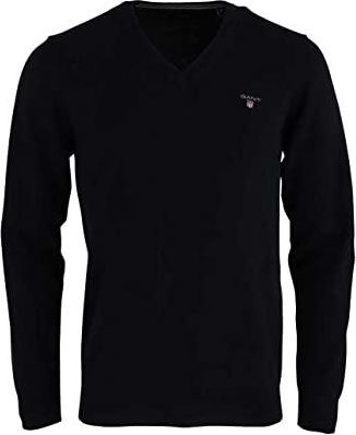 GANT Col en V en Coton Classique Sweater, Noir, XXL Homme