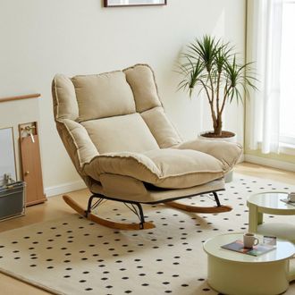 Generic Schaukelstuhl, F&uuml;&szlig;e aus Kautschukholz, Schaukelsessel, Relaxsessel Liegen 5-Fach verstellbare R&uuml;ckenlehne, bis 150kg belastbar, f&uuml;r Schlafzimmer, Wohn