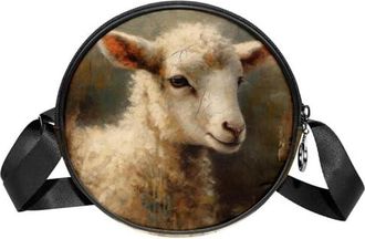 Generic Sac &agrave; bandouli&egrave;re rond pour femme, petit sac &agrave; bandouli&egrave;re vintage en forme de mouton avec fermeture &eacute;clair, bretelles r&eacute;glables, sac &agrave; main rond d&eacute;co