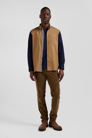 Eden Park Chemise Bicolore En Coton Pin Point Noisette Coupe Regular Broderie Dos