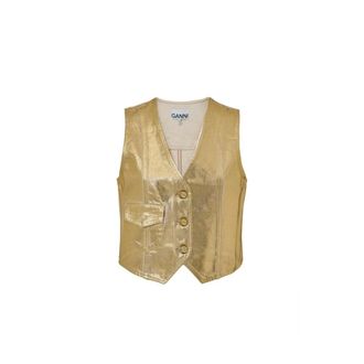 Ganni Femme, Vestes, Jaune, Taille: 34 FR Gilet Enduit Or