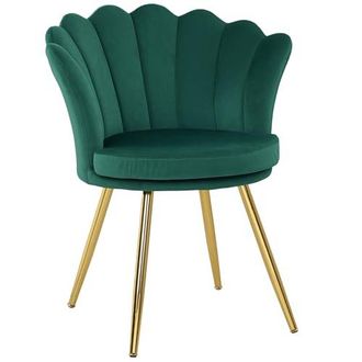 HOMCOM Fauteuil Coquillage Chaise Coiffeuse Fauteuil en Velours avec Pieds en m&eacute;tal dor&eacute; pour Salon Chambre et Salle &agrave; Manger 67l x 64P x 77H cm Vert
