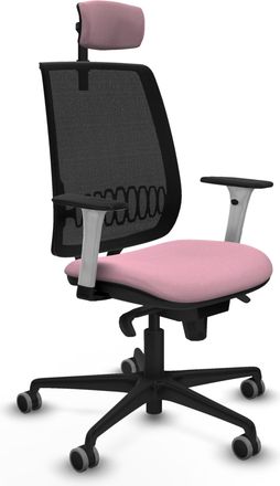 Piqueras y Crespo Palo Alares Schreibtischstuhl mit wei&szlig;en und schwarzen Armlehnen, h&ouml;henverstellbare Lendenwirbelst&uuml;tze und h&ouml;henverstellbares Kopfteil, Schwarz / Rosa