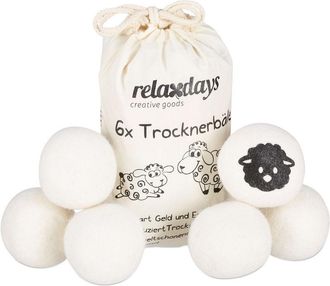 Relaxdays Relaxdays - Trocknerb&auml;lle xxl, 6 Trocknerkugeln, Filzb&auml;lle f&uuml;r Trockner, aus Schafswolle, umweltschonend, &oslash; 7 cm, wei&szlig;
