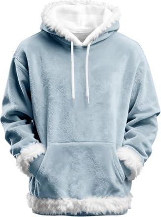 Generic Sweat &agrave; capuche de No&euml;l pour femme et homme - Couverture thermique surdimensionn&eacute;e avec bordure en fausse fourrure - Pull de No&euml;l en polaire moelleuse
