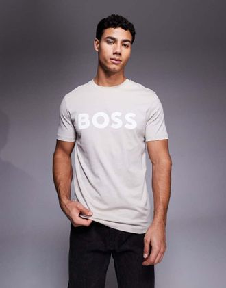 Boss Orange by Hugo Boss Thinking - T-Shirt in Grau mit Logo auf der Brust