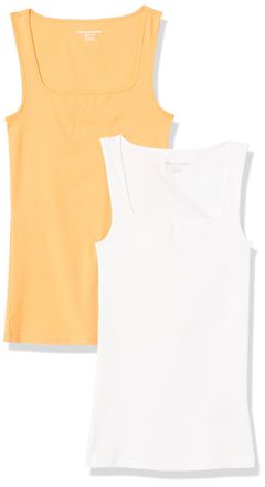 Amazon Essentials Damen Schmal Geschnittenes Tanktop Mit Quadratischem Ausschnitt, 2er-Pack, Weiß/Melonenorange, XXL