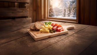 Zirbelino XL Jausenbrett aus Zirbenholz - ca. 35x15x1,5cm - naturbelassen - auch als Schneidebrett - mit Saftrille und Aufh&auml;ngung