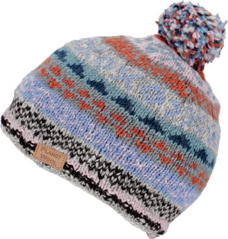 Guru Shop Bommelmütze aus Nepal, Mütze aus Schurwolle, Wintermütze - Blau/rosa, Herren/Damen