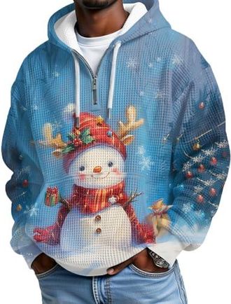 Generic Sweat-shirt à capuche de Noël pour homme avec imprimé bonhomme de neige et guirlande lumineuse festive à manches longues pour les loisirs et la vie qu