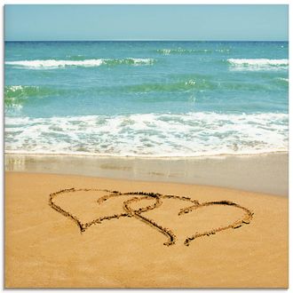 Artland ARTland Wanddeko Glasbilder Wandbild Glas Bild einteilig Quadratisch Strand Meer Küste Urlaub Liebe Paar Natur Landschaft Herzen Sand T5OB