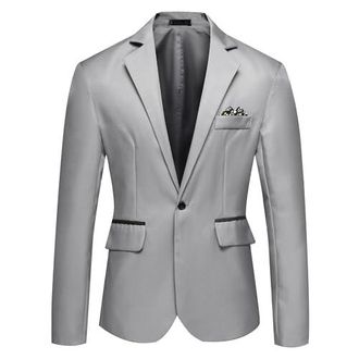 Generic Veste de costume &agrave; un bouton pour homme - Blazer d&eacute;contract&eacute; et formel pour homme - Blazer pour mariage, bal de fin dann&eacute;e, f&ecirc;te, gris, 3XL