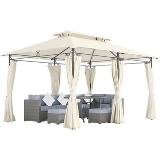 OUTSUNNY Tonnelle de jardin - Outsunny - 3 x 4 m - avec 6 rideaux amovibles - &agrave; double toit - pour patio, terrasse, festival - cr&egrave;me