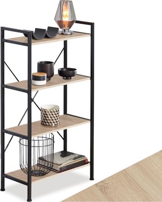 TecTake Industrial Möbel Regal Metall und Holz, mit 4 Ebenen, 67,5x31,5x121,5cm, Bücherregal Wand, Raumteiler Regal, Küchenregal Wand, Nischenregal, Bookshelf