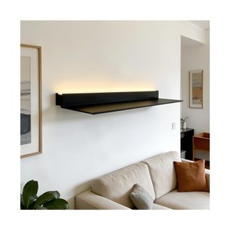 Generic Schwebendes Ausstellungsregal mit LED, wandmontierte lichtemittierende Regale, h&auml;ngendes L-f&ouml;rmiges B&uuml;cherregal aus Metall(Black/3.5k,80cm/31.5in)