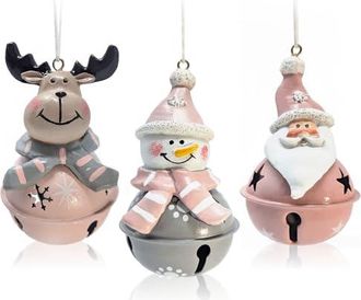 Com-Four Kit de d&eacute;coration &agrave; Suspendre 3 pi&egrave;ces en polyr&eacute;sine 9 x 5 cm - Figurine P&egrave;re No&euml;l, Figurine Bonhomme de Neige et Figurine Renne &agrave; Suspendre - D&eacute;corat