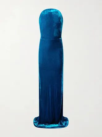 Alaia Robe Du Soir Bustier En Velours - Bleu