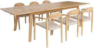 Sweeek Table de jardin extensible bois dacacia + 6 assises en r&eacute;sine couleur naturel Palena + Cerina