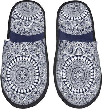 Generic L&eacute;g&egrave;re Peluche Pantoufles Mandala bleu Pantoufles Maison Unisex Chaussons Homme pour Femme Int&eacute;rieur Adulte M