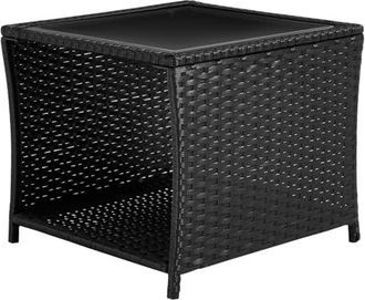 Woltu Table de Jardin en Rotin PE, 45x45x40cm, Extérieur, Balcon, Table dAppoint, avec Plateau en Verre Trempé, Casier Ouvert,Résistante aux Intempéries,Noi