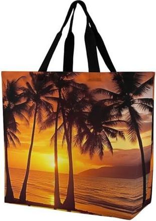 Generic Cocotiers Au Coucher Du Soleil Sac A Main Femme R&eacute;utilisable Tote Bag Grand Sac Cabas Pour Voyage Gym Quotidienne