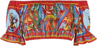 Dolce & Gabbana Femme, Blouses et Chemises, Rouge, Taille: 32 FR Blouse Courte Imprim&eacute;e &agrave; &Eacute;paules D&eacute;nud&eacute;es