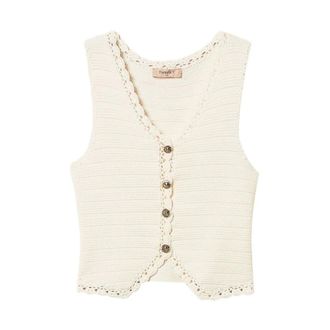 Twinset Femme, Vestes, Beige, Taille: 42 FR Gilet Tricot&eacute; &agrave; Bordure Crochet&eacute;e