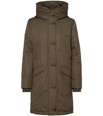 Marc O'Polo Damen 71123 Parka mit Daunen-Federn-Füllung, Wasserabweisende Winterjacke Daunenmantel mit markanter Kapuze, Grün (Winter Olive 479), (Herstellergröße