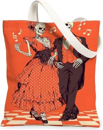 Generic Sacs fourre-tout en toile motif squelette dHalloween, motif cr&acirc;ne, sacs d&eacute;picerie, sacs d&eacute;picerie r&eacute;utilisables, r&eacute;tro, l&eacute;gers, lavables pour voyage, 