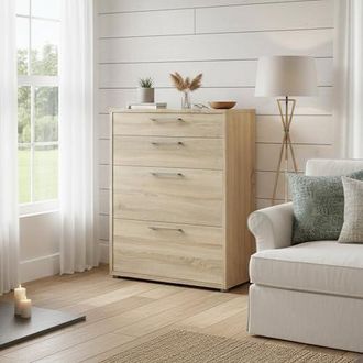 Dmora Kommode Lydie, Wohnzimmerbuffet, Wohnzimmer-Sideboard, Moderne K&uuml;chen-Speisekammer, 89x40 h113 cm, Eiche