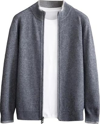 Generic Manteaux dhiver en tricot &agrave; col montant pour homme - Pull en cachemire uni - Fermeture &eacute;clair - Cardigan d&eacute;contract&eacute; et chaud, gris, M