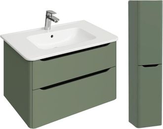 Vitra Meuble vasque suspendu Vitra Sento Round 80cm Vert mat + Colonne version droite