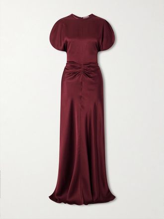 Victoria Beckham Maxikleid Aus Satin Mit Raffung - Burgunder
